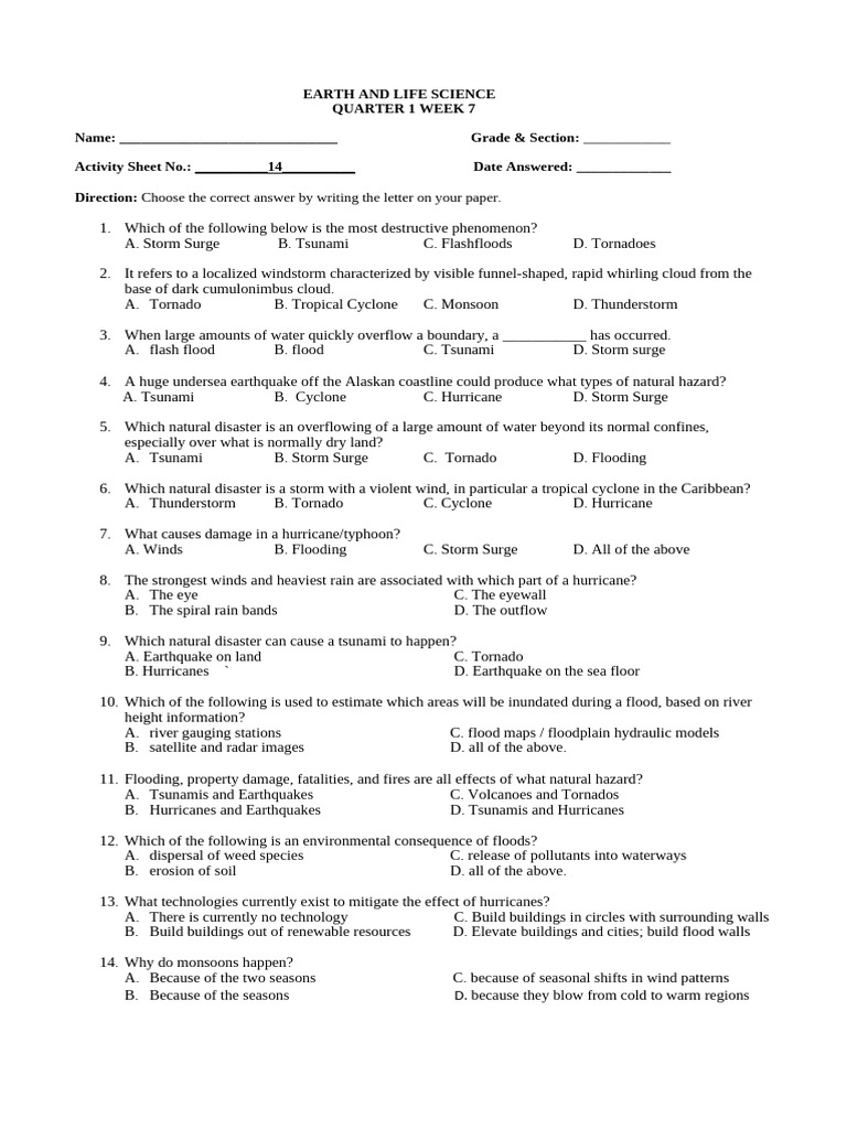 Hydrometeorological Hazards Quiz | PDF | Flood | Tropical Cyclones