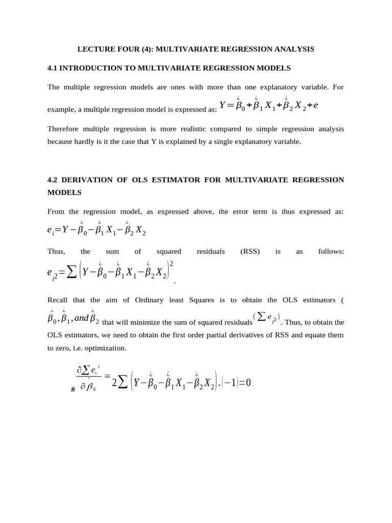 Ees 400 - Topic Four - Multivariate Regression Analysis | PDF | Linear Regression | Ordinary ...