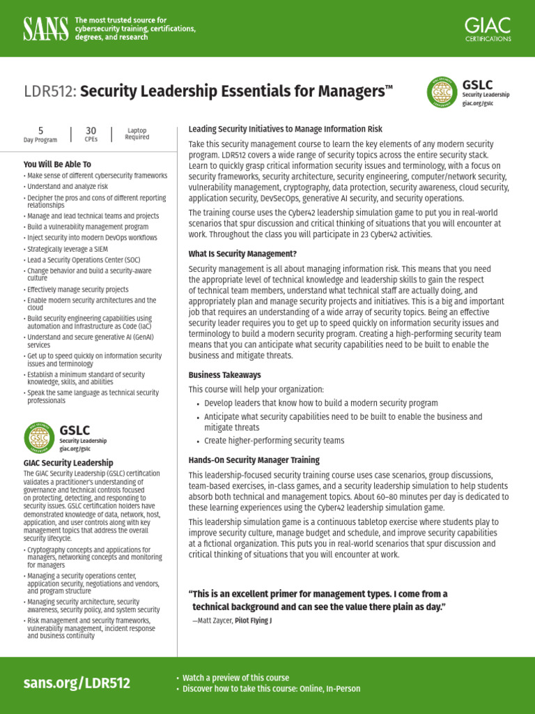 SANS Institute LDR512 Brochure | PDF | Security | Computer Security