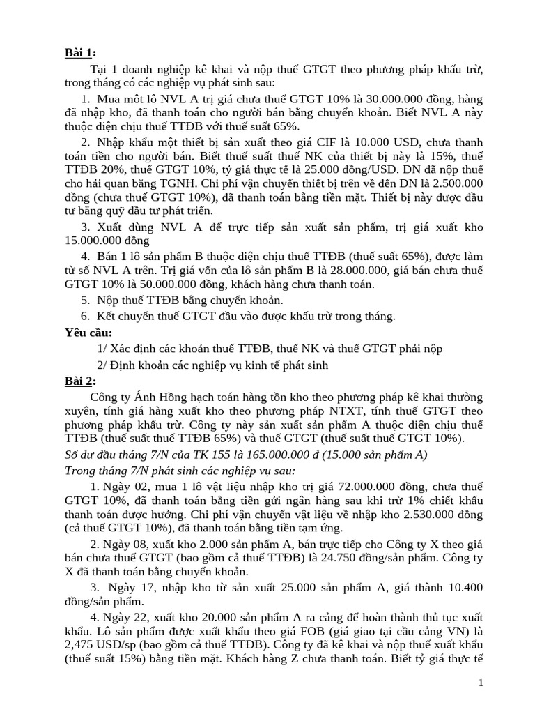 Bài tập KTT TTĐB | PDF