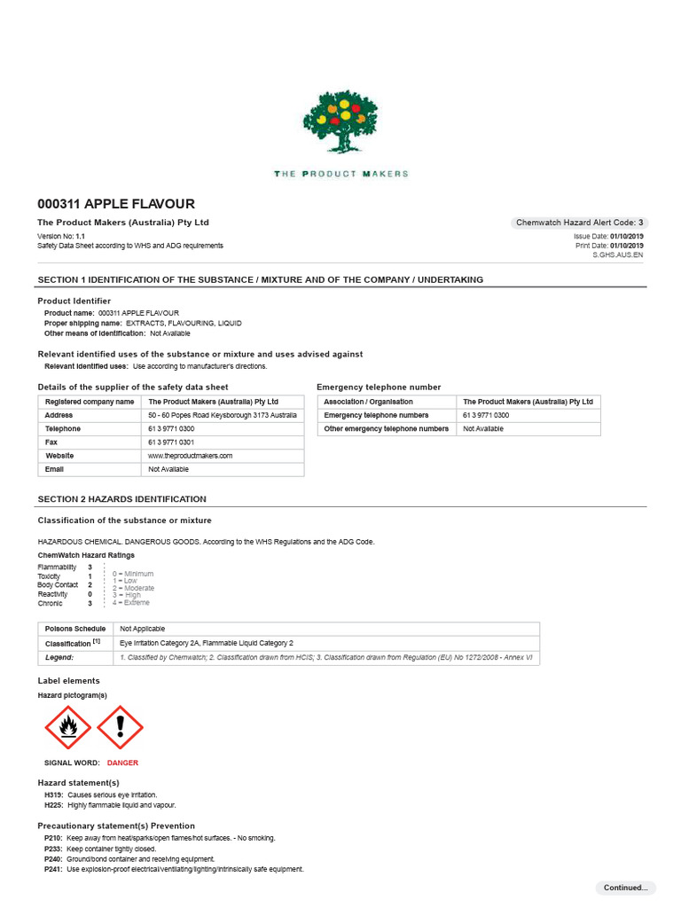 Apple Flavour | PDF | Toxicity | Dangerous Goods