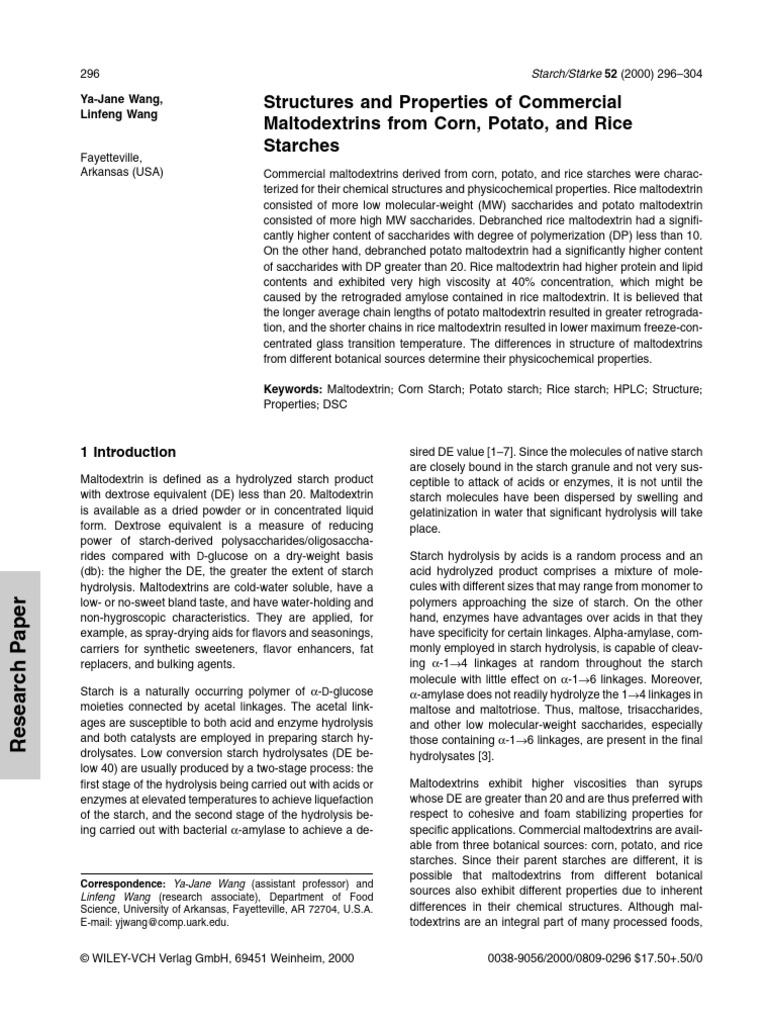 Structures and Properties of Commercial Maltodextrins From Corn, Potato ...