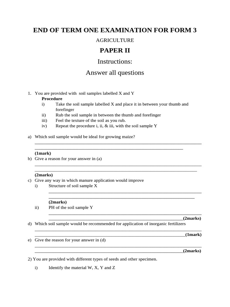 Agriculture Practical Form 3 | PDF | Soil | Fertilizer
