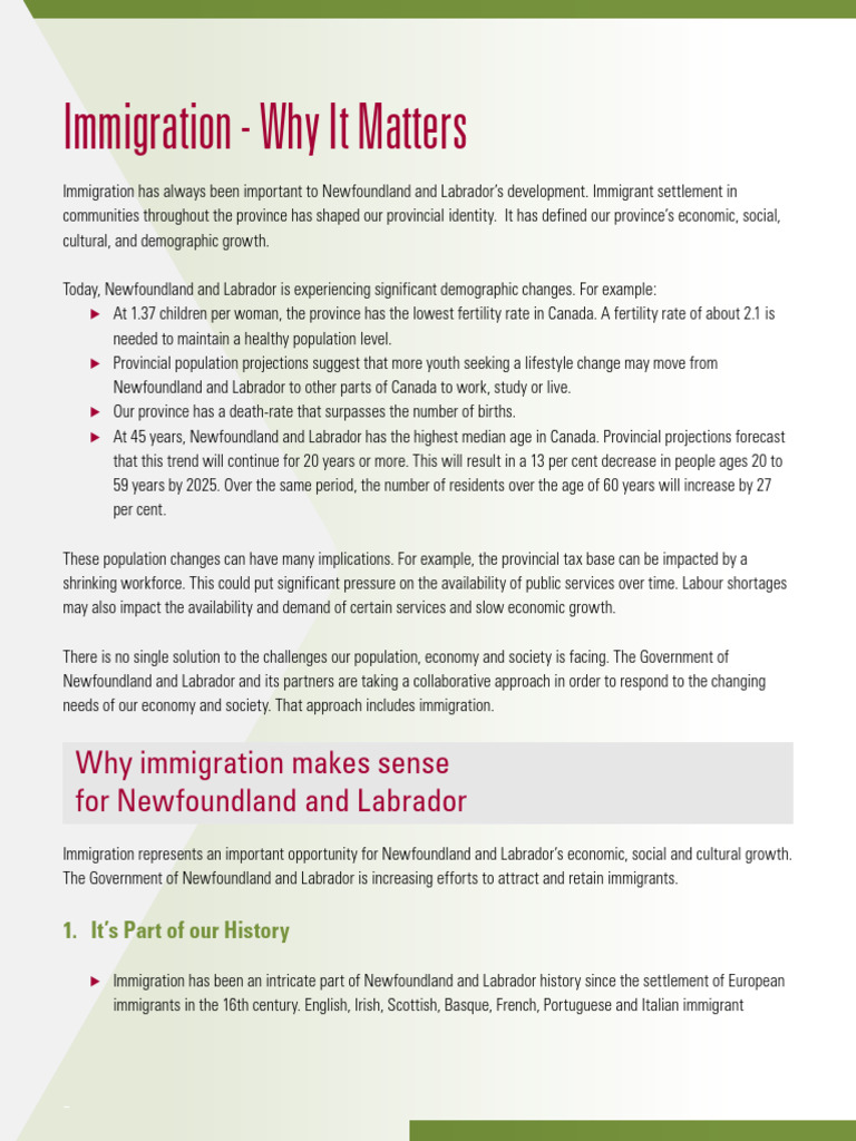 Benefits of Immigration For Newfoundland and Labrador | PDF ...