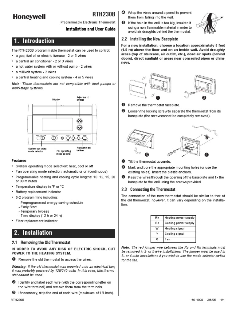 Honeywell Rth230b | PDF | Thermostat | Furnace
