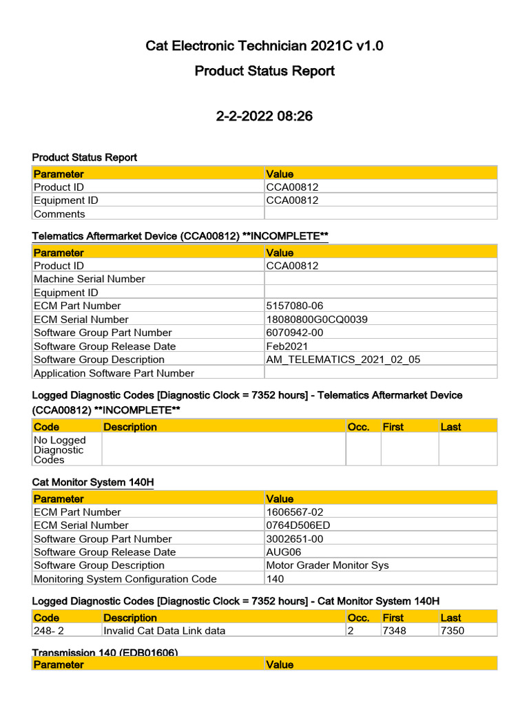 55845-Item-CAT Hour Report 140H LL | PDF | Computing | Electricity