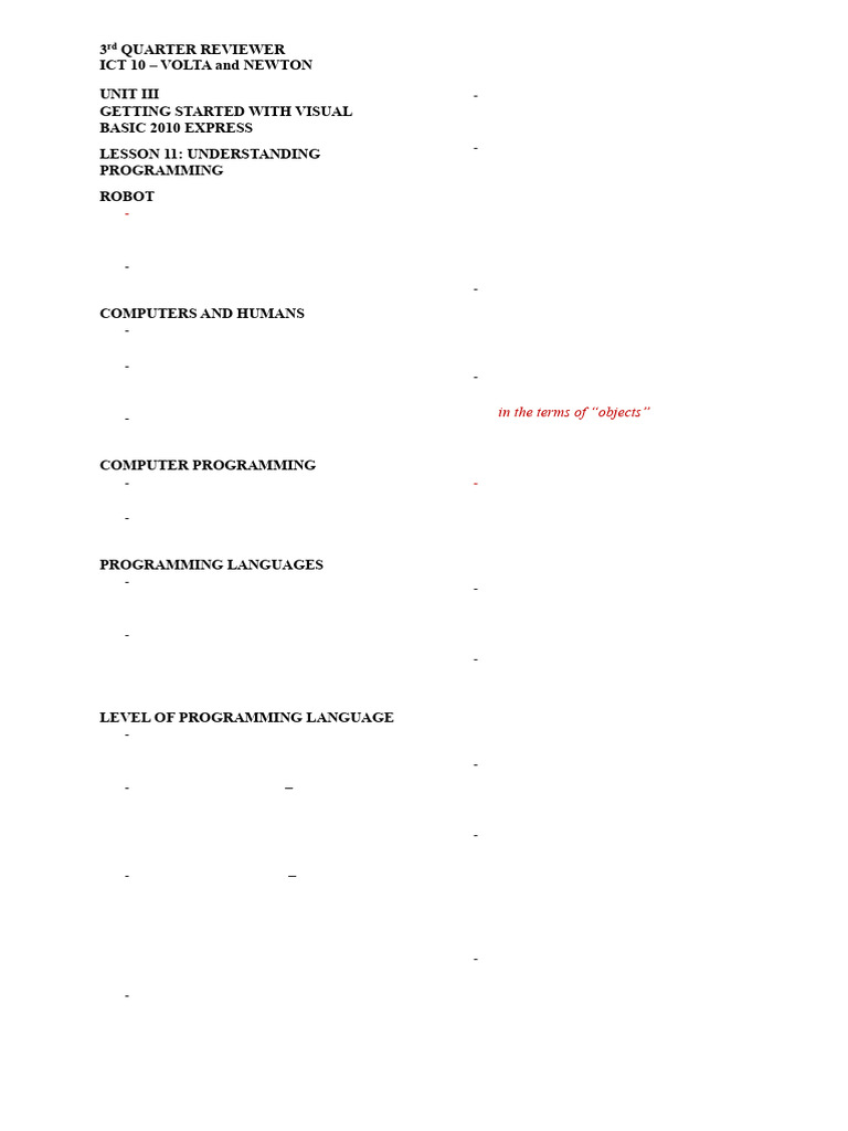 ICT-10-REVIEWER-3RD-QUARTER | PDF | Computer Programming | Computer Program
