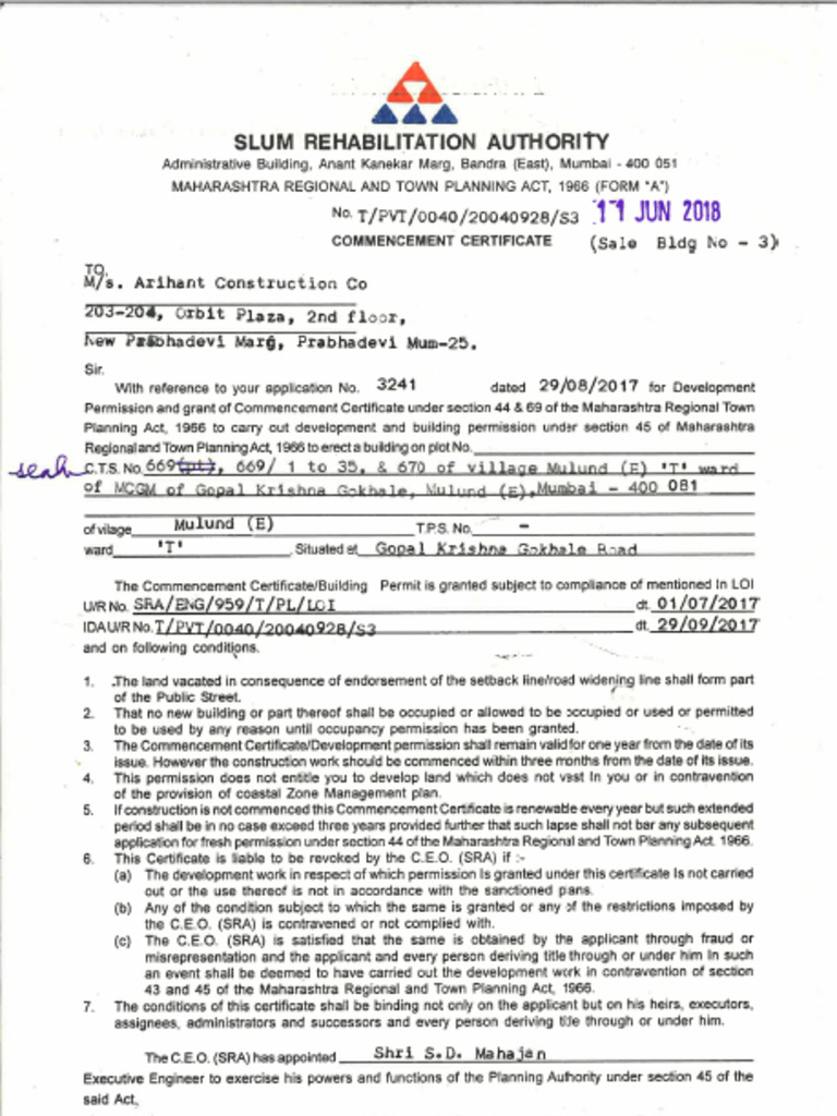 1 Commencement Certificates - NA Order For Plotted Development | PDF