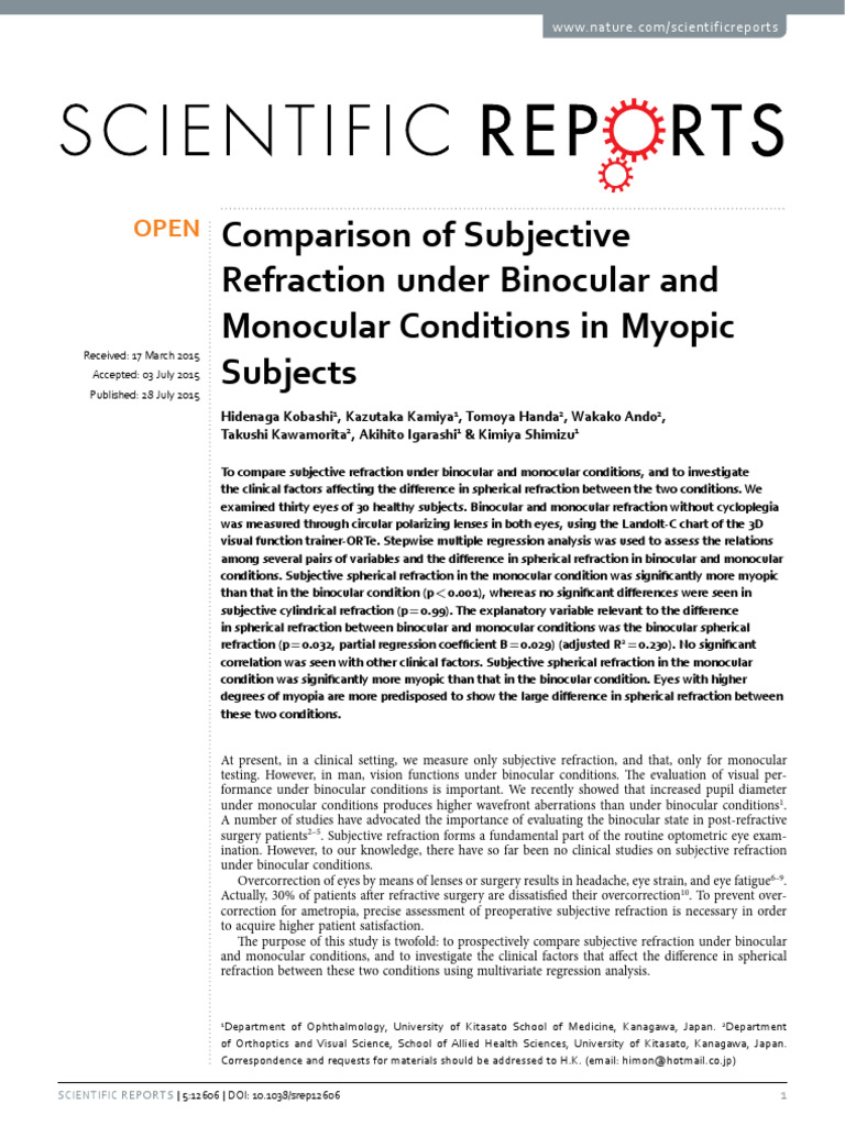 Comparison of Subjective Refraction Under Binocular and Monocular ...