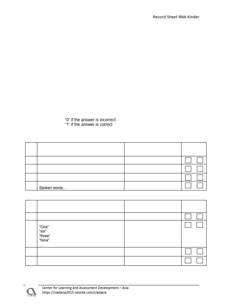 Record Sheet Numeracy Kinder | PDF | Linguistics | Behavior Modification