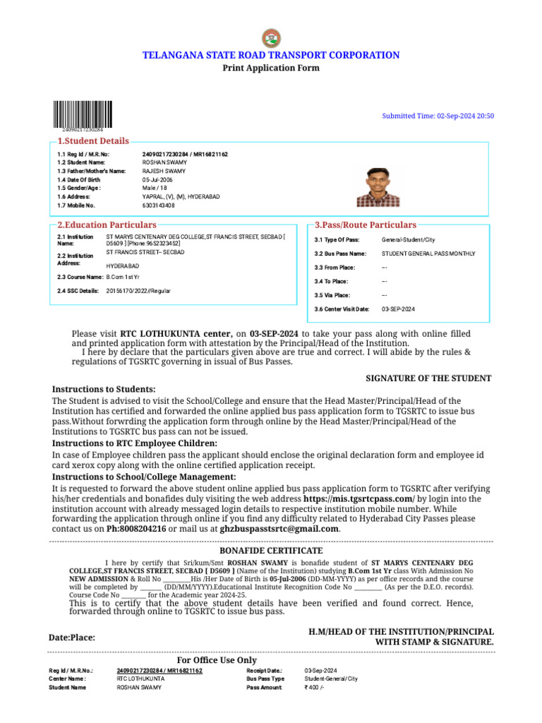 TGSRTC Bus Pass | PDF