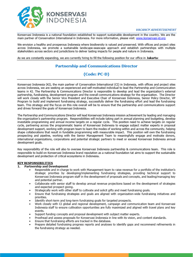 2408.+Job+Advert Partnership+&+Communications+Director 30aug24+ | PDF | Fundraising | Goal