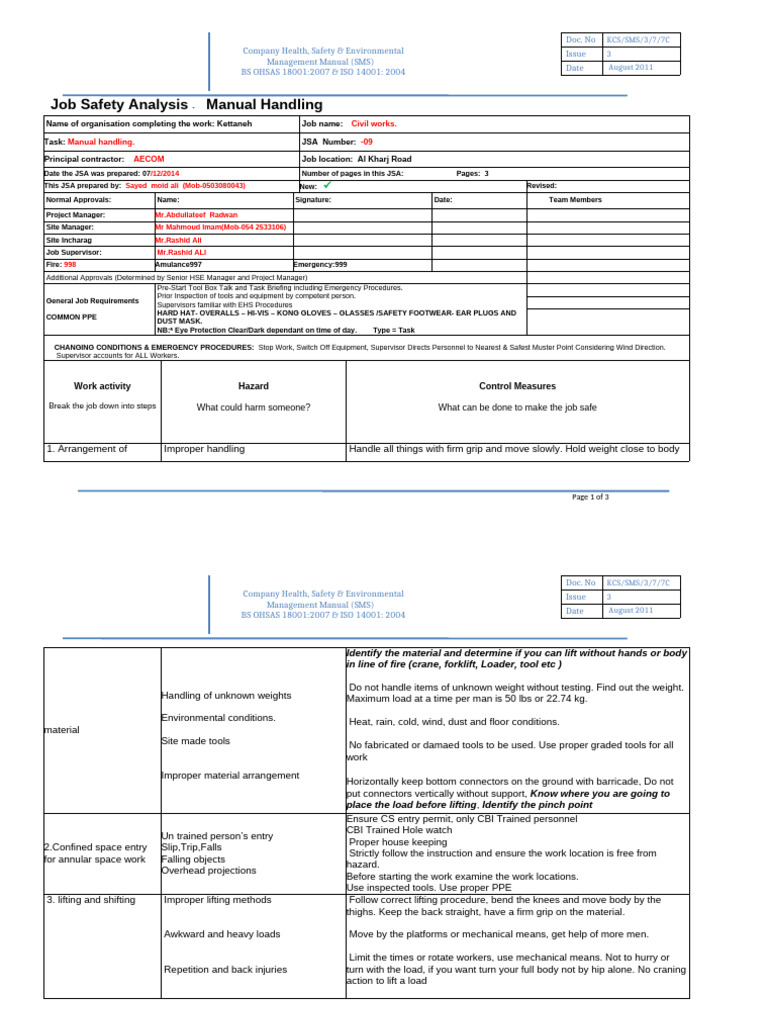 Manual Handling Safety Guidelines | PDF | Personal Protective Equipment ...