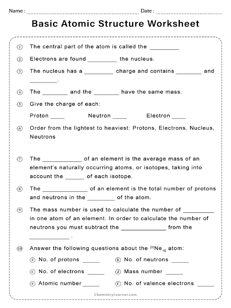 Atomic Structure Worksheet With Answers | PDF