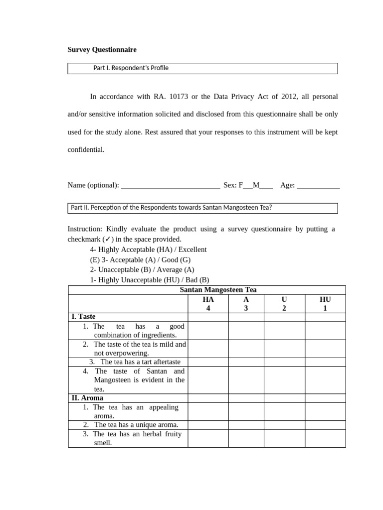 Survey Questionnaire | PDF