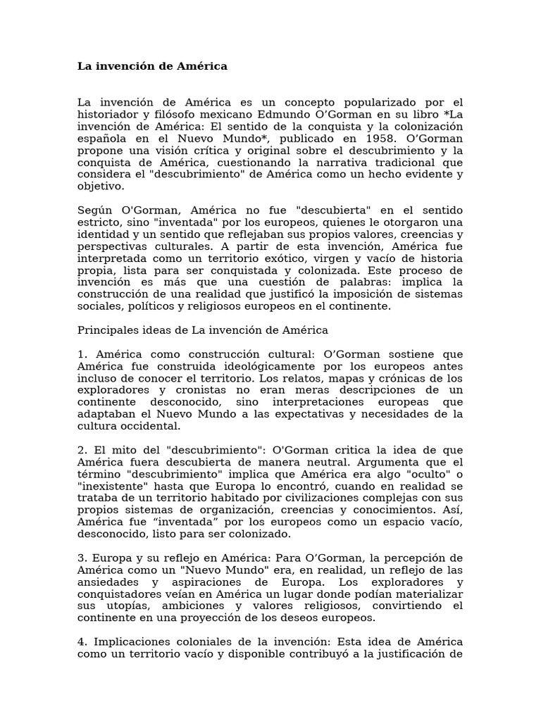 La invención de América según O’Gorman | PDF | Poscolonialismo | Américas