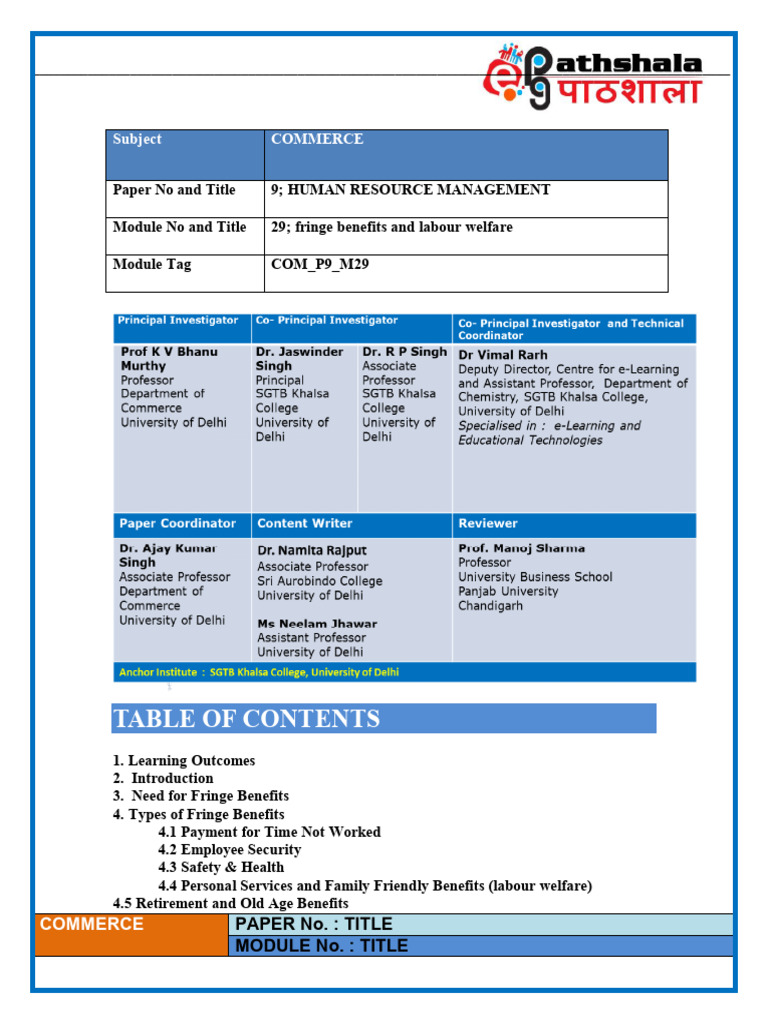 Fringe Benefits and Labour Welfare | PDF | Cost Of Living | Employment