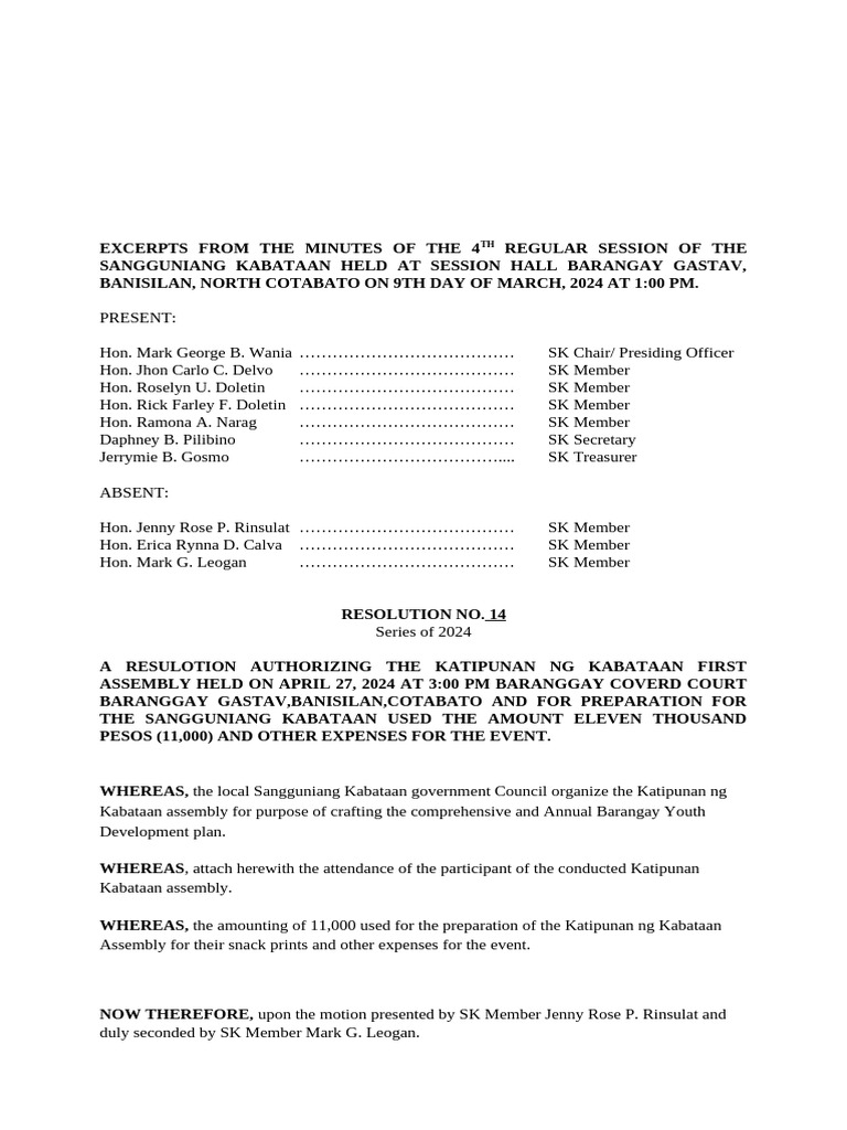 SK Assembly Budget Resolution 2024 | PDF | Youth Organizations | Youth