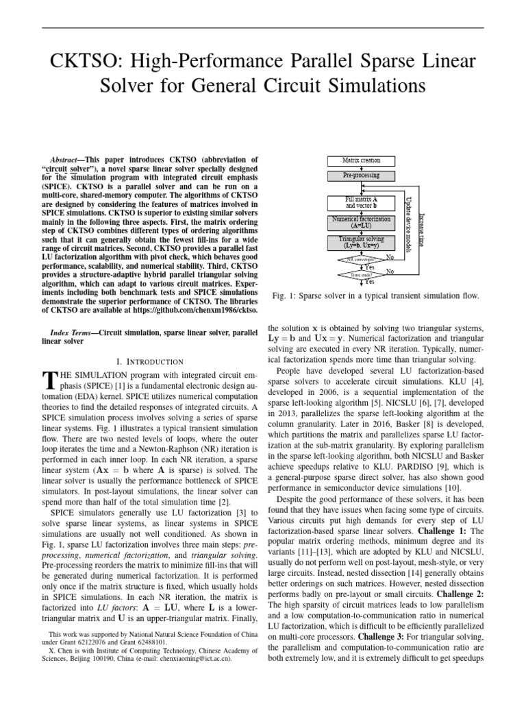 CKTSO High Performance Parallel Sparse Linear Solver For General Circuit Simulations | PDF ...