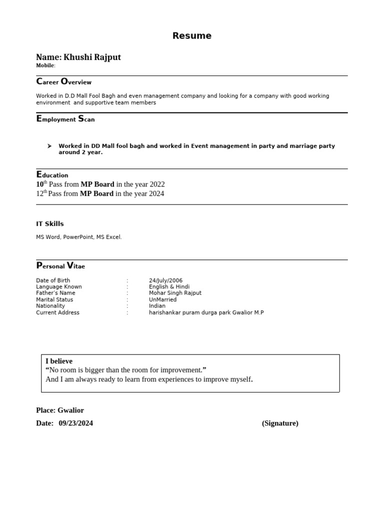 Khushi Rajput Resume | PDF