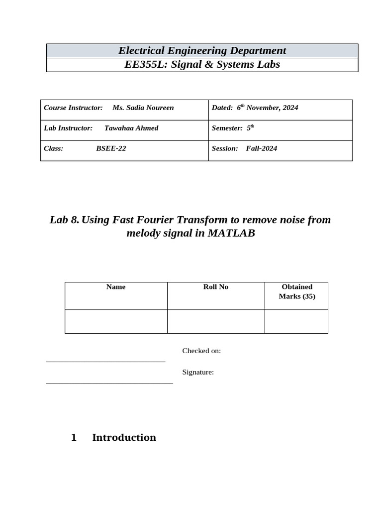final version of lab 8 | PDF | Discrete Fourier Transform | Harmonic final version of lab 8 | PDF | Discrete Fourier Transform | Harmonic