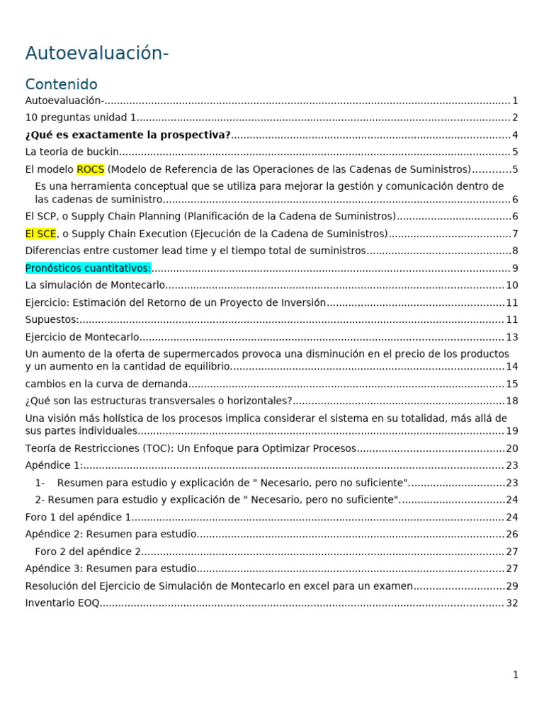 Autoevaluacion Gestion de La Demanda Unidad 1 | PDF | Cadena de suministro | Gestión de la ...