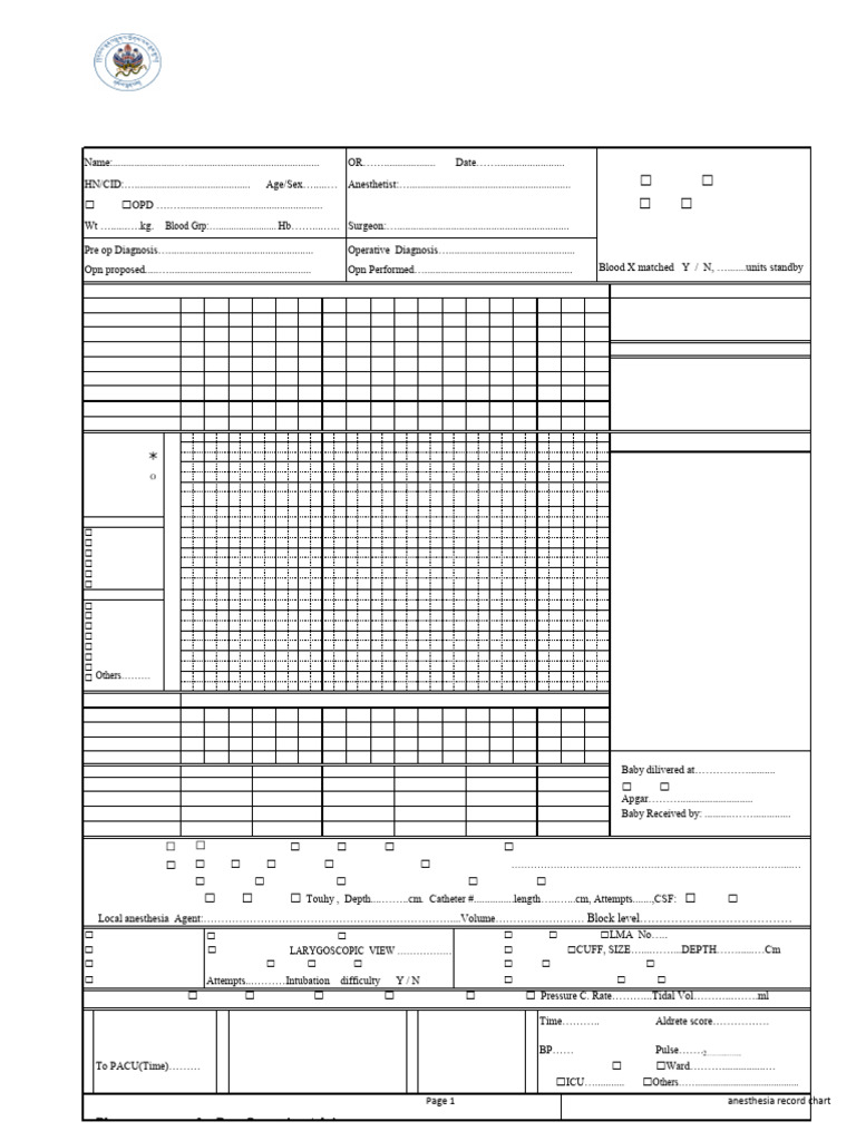 Anesthesia Record Chart | PDF | Clinical Medicine | Anesthesia