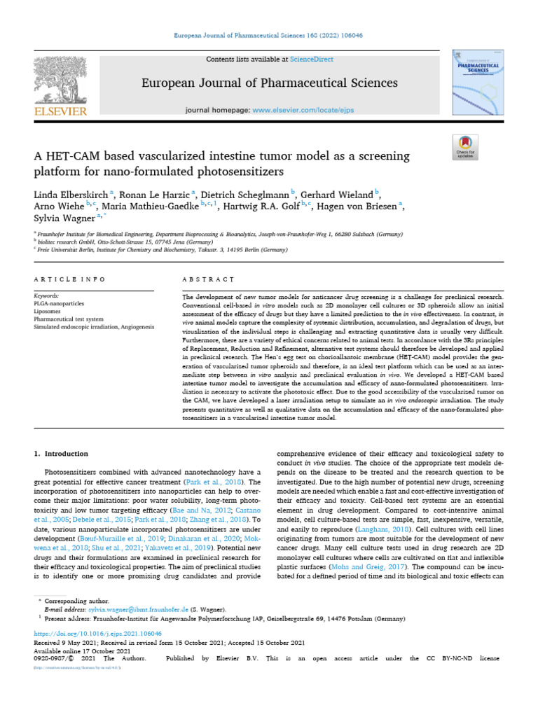 A HET-CAM Based Vascularized Intestine Tumor Model As A Screening ...