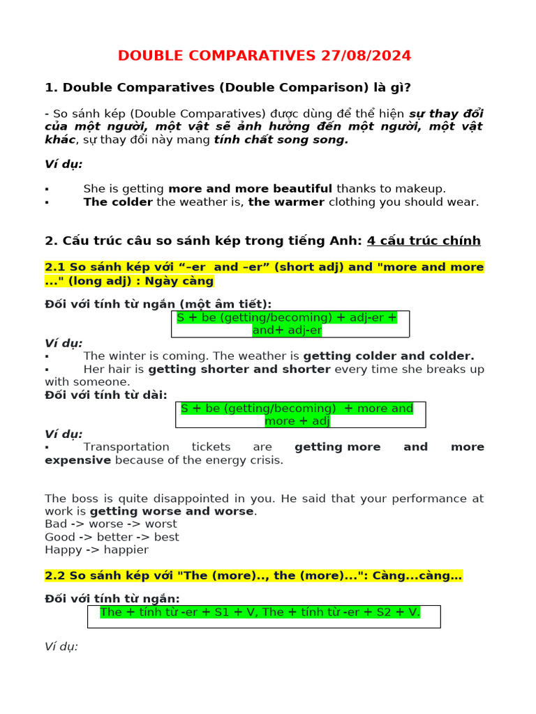 Double Comparatives 27.08.2024 | PDF | Language Arts & Discipline | Foreign Language Studies
