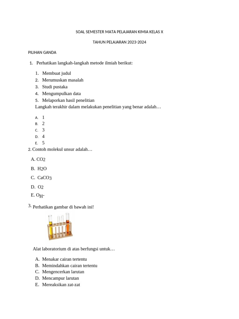 Soal Kimia X Ganjil 2023-2024 | PDF | Metode & Bahan Ajar