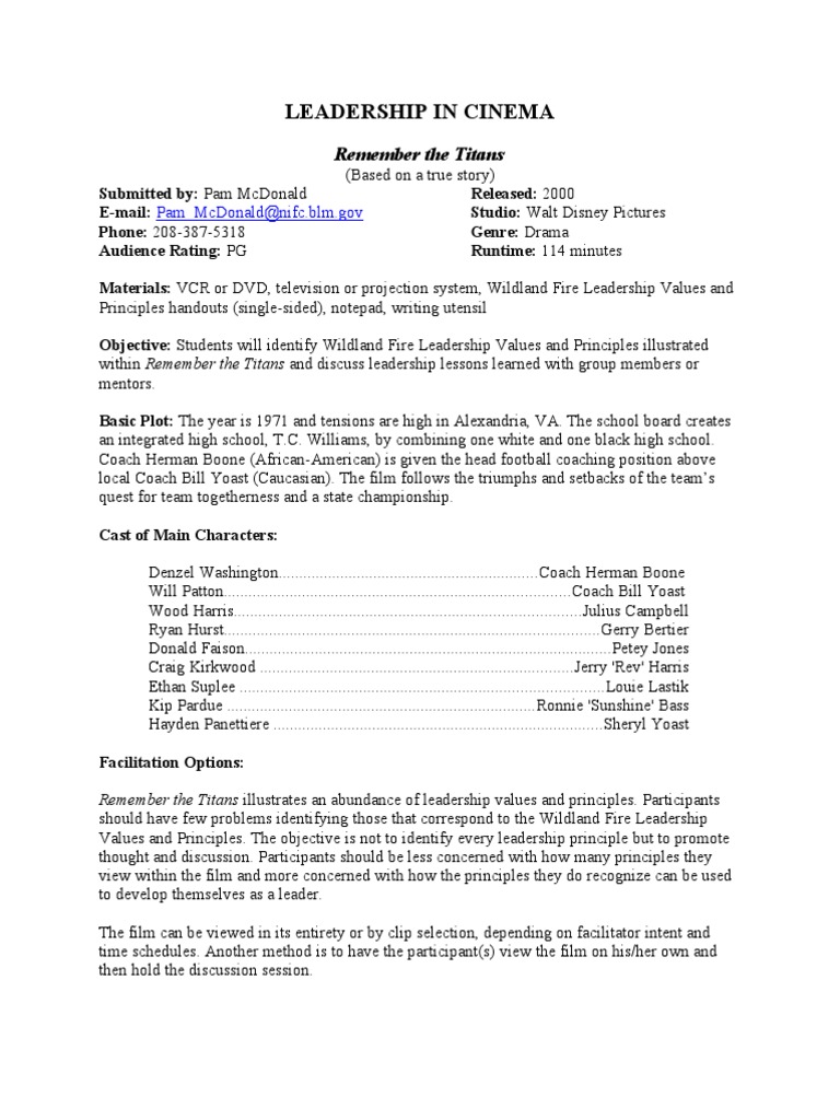 Remember The Titans | PDF | Leadership | Sports