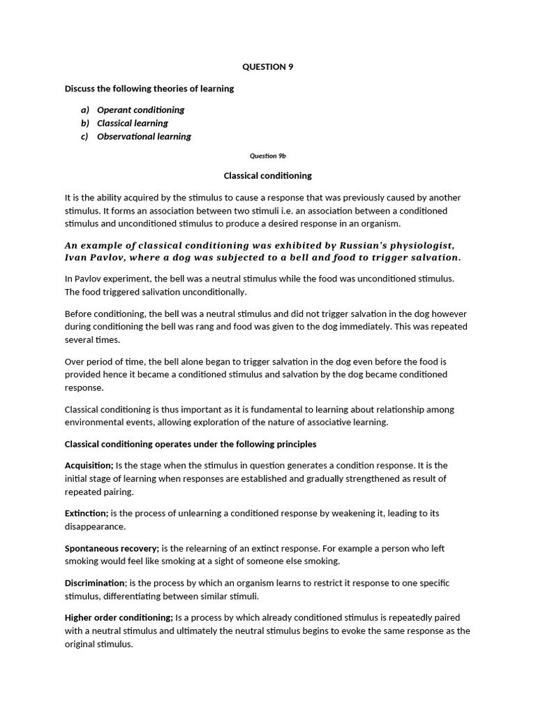 Behavioral Science Course Work | PDF | Classical Conditioning ...