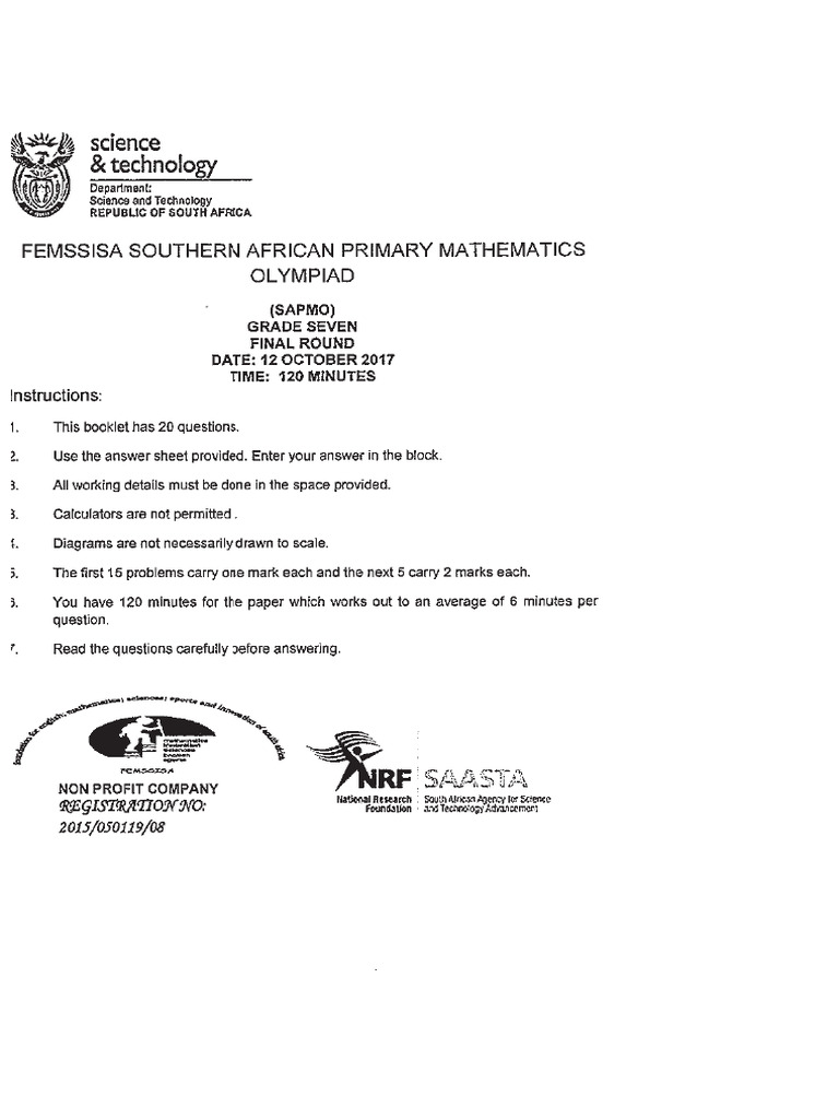 Grade 7 Final Round 2017 Questions | PDF