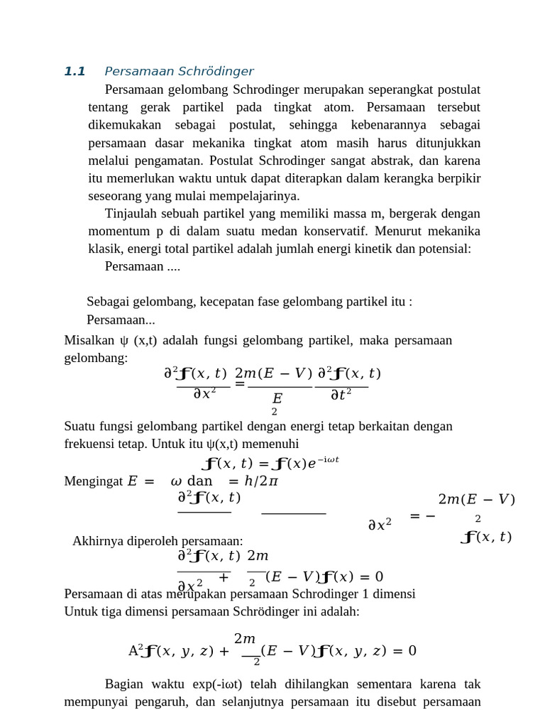Persamaan Schrödinger dan Postulatnya | PDF