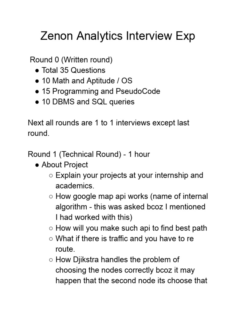 Zenon Analytics Interview Exp | PDF | Databases | No Sql