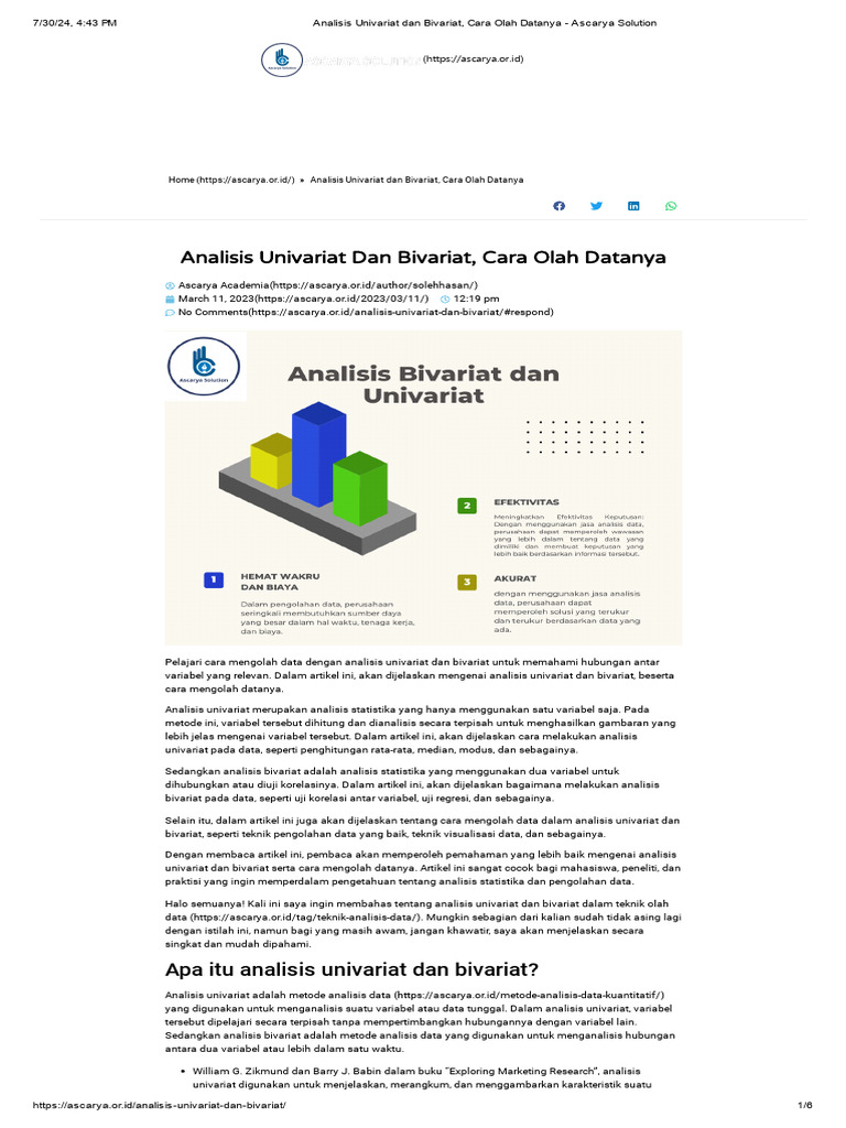 Analisis Univariat & Bivariat: Panduan Olah Data | PDF