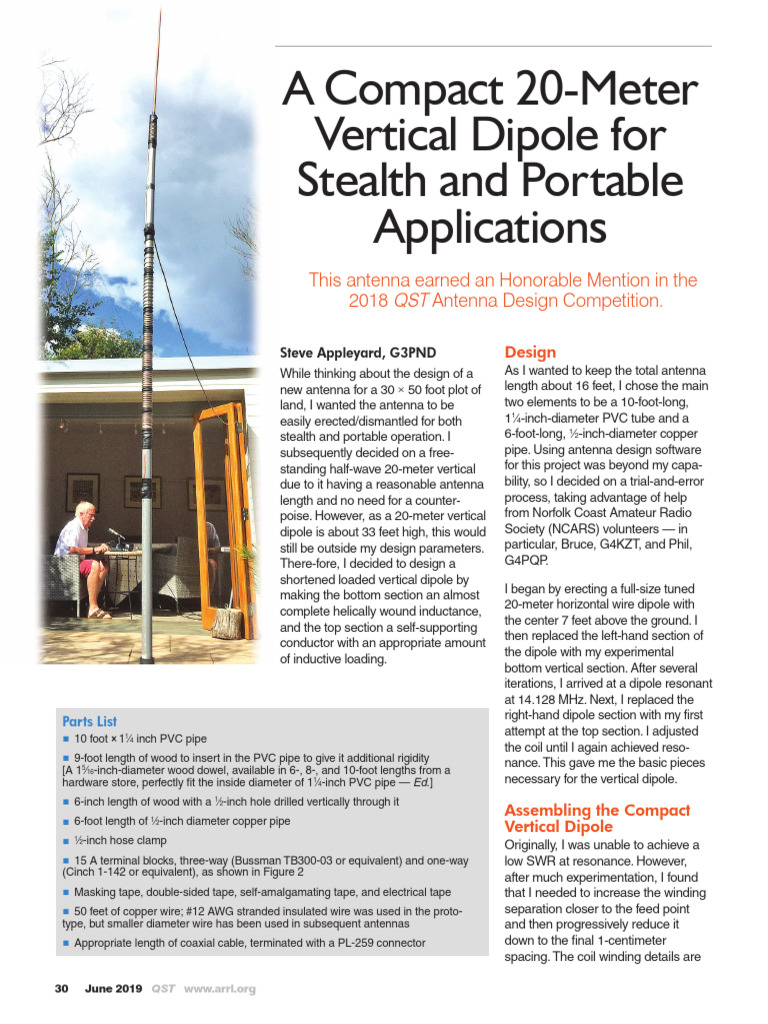 Vertical Dipole Antenna 20m G3PND | PDF | Antenna (Radio) | Coaxial Cable
