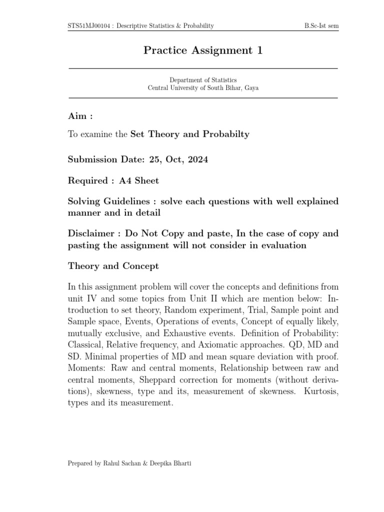 Assignment1 B.SC Statistics | PDF | Skewness | Probability