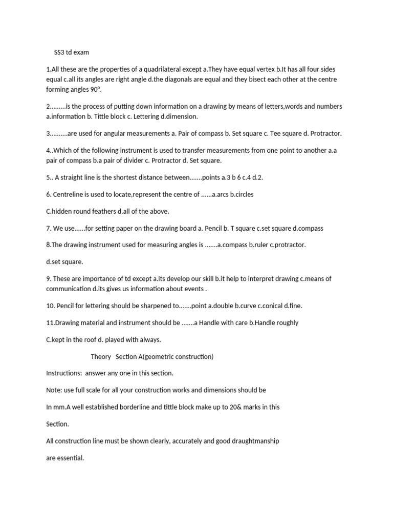 SS3 TD Exam | PDF | Circle | Angle