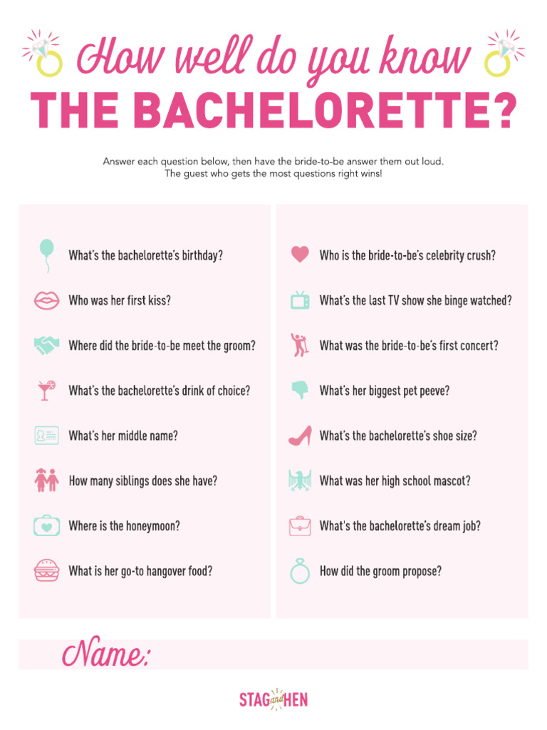Bachelorette Party Games How Well Do You Know the Bachelorette Quiz | PDF