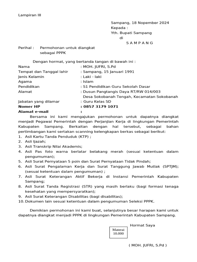 Lampiran Pengumuman PPPK 2024 | PDF