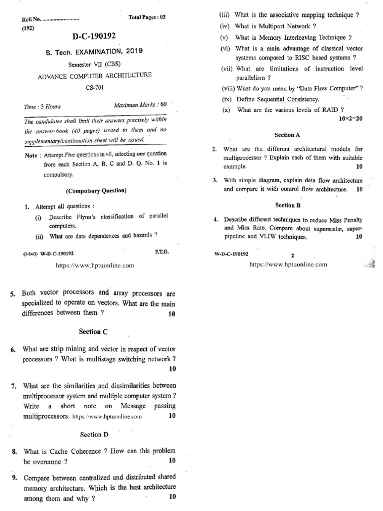 Btech Cs 7 Sem Advance Computer Architecture Cs 701 D C 190192 Dec 2019 ... Btech Cs 7 Sem Advance Computer Architecture Cs 701 D C 190192 Dec 2019 ...