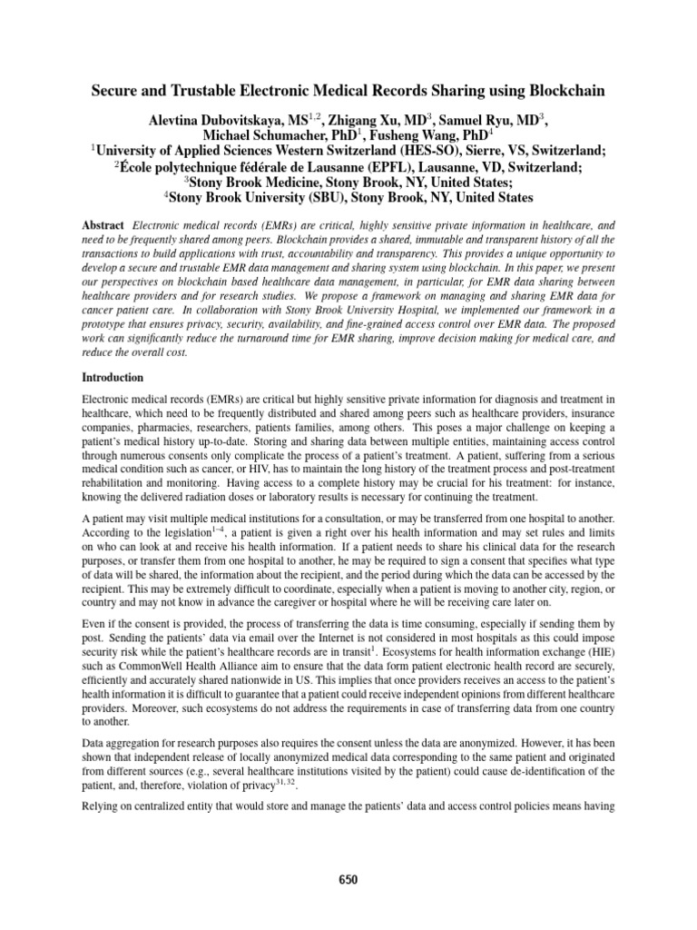 Blockchain Emr Sharing Framework Pdf Electronic Health Record