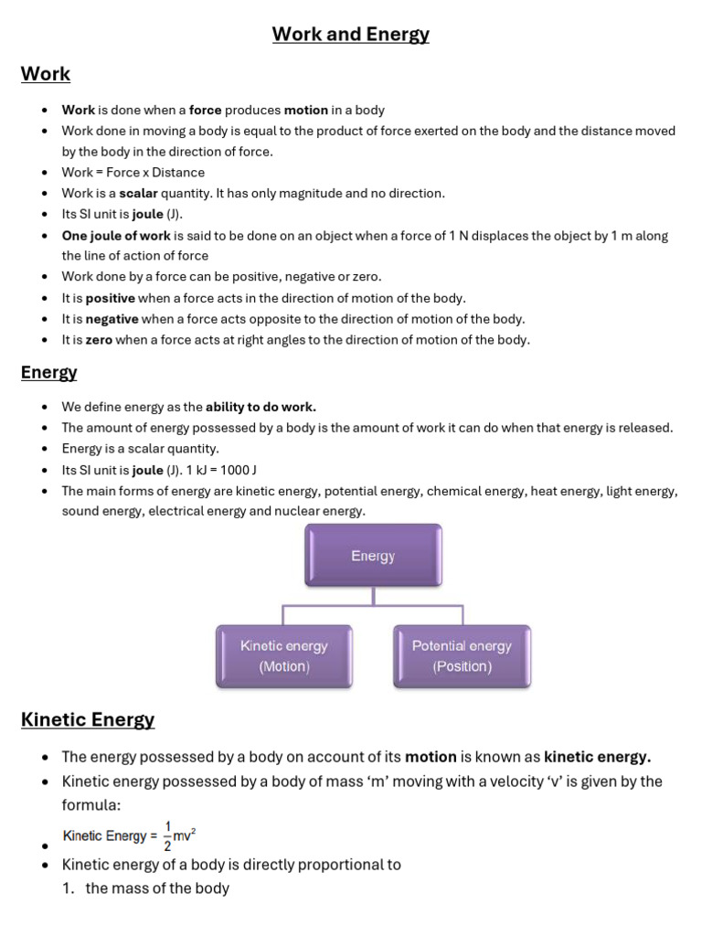Work and Energy | PDF | Watt | Force