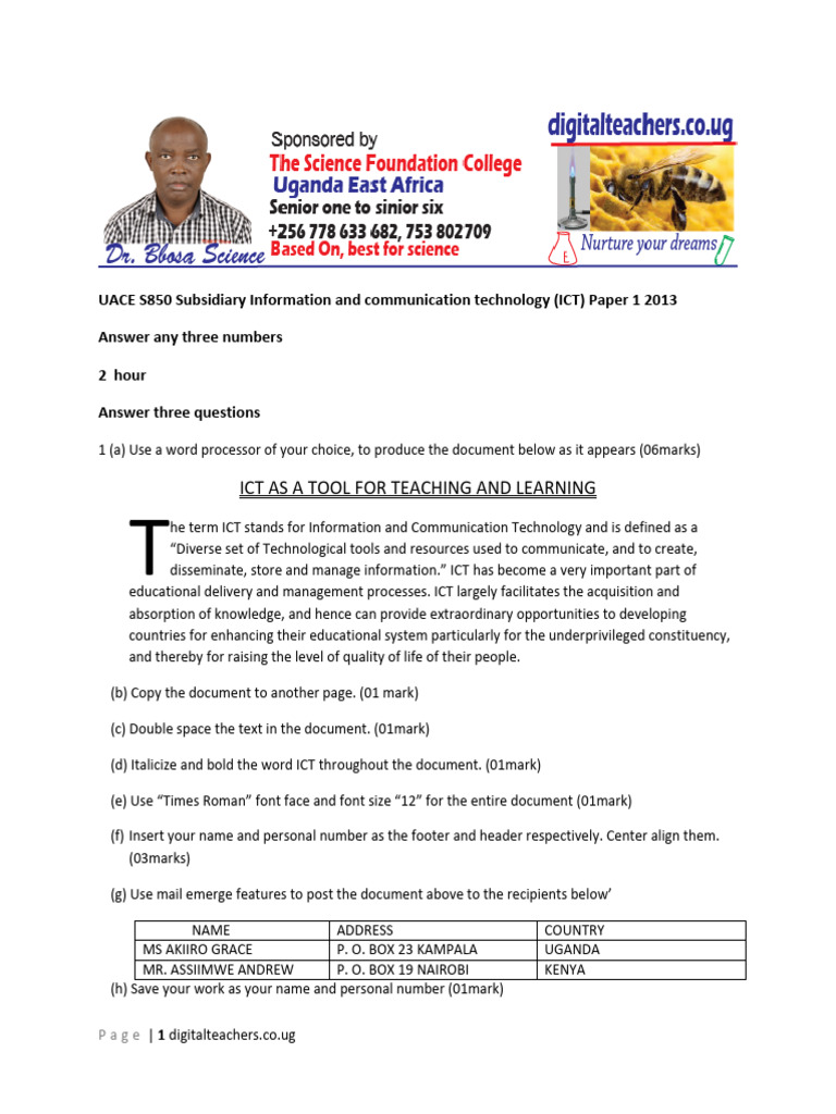 UACE S850ICT Paper 2013 Paper 2 Practical | PDF | Input/Output ...