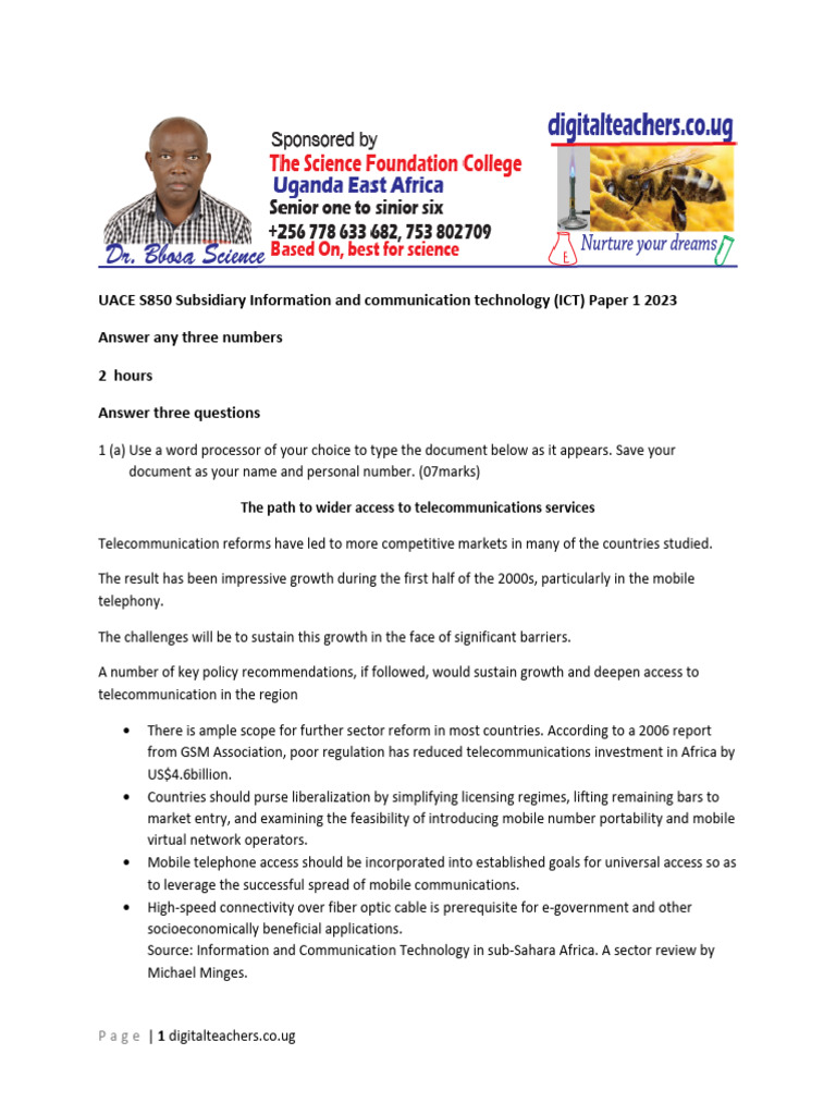 UACE S850ICT Paper 2014 Paper 3 Practical | PDF | Information And ...