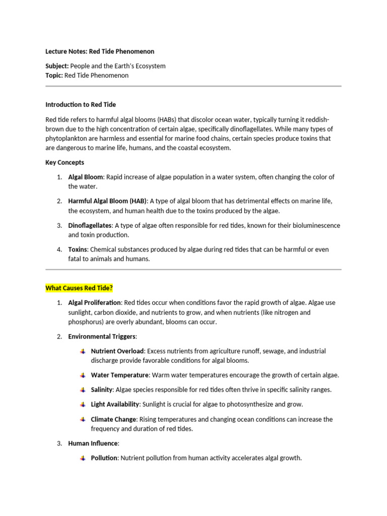 Lec-Notes - RED-TIDE (1) - 095553 | PDF | Oceanography | Marine Biology