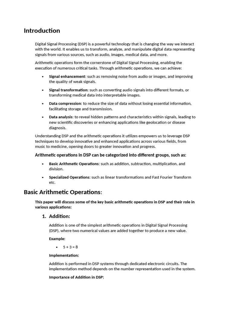 Key Arithmetic Operations in DSP | PDF | Digital Signal Processing | Modulation