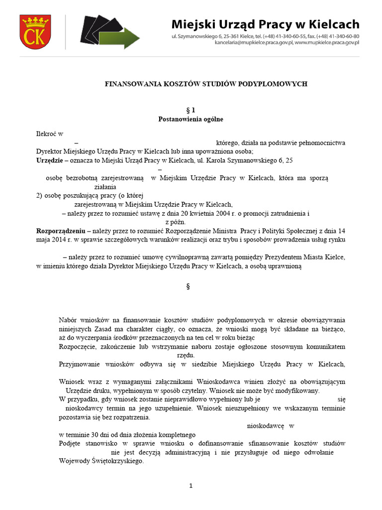 Zasady Finansowania Kosztów Studiów Podyplomowych | PDF