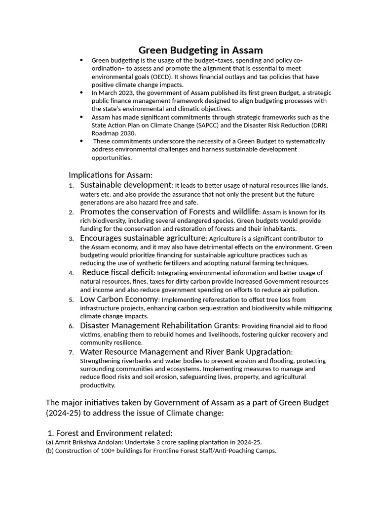 Green Budgeting in Assam | PDF | Agriculture | Sustainability
